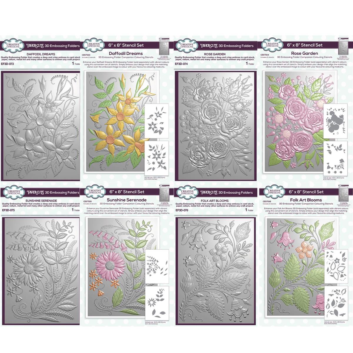 NEW I Want It All Bundle; 4 3D Embossing Folders and 4 companion Stencil Sets | HobbyMaker