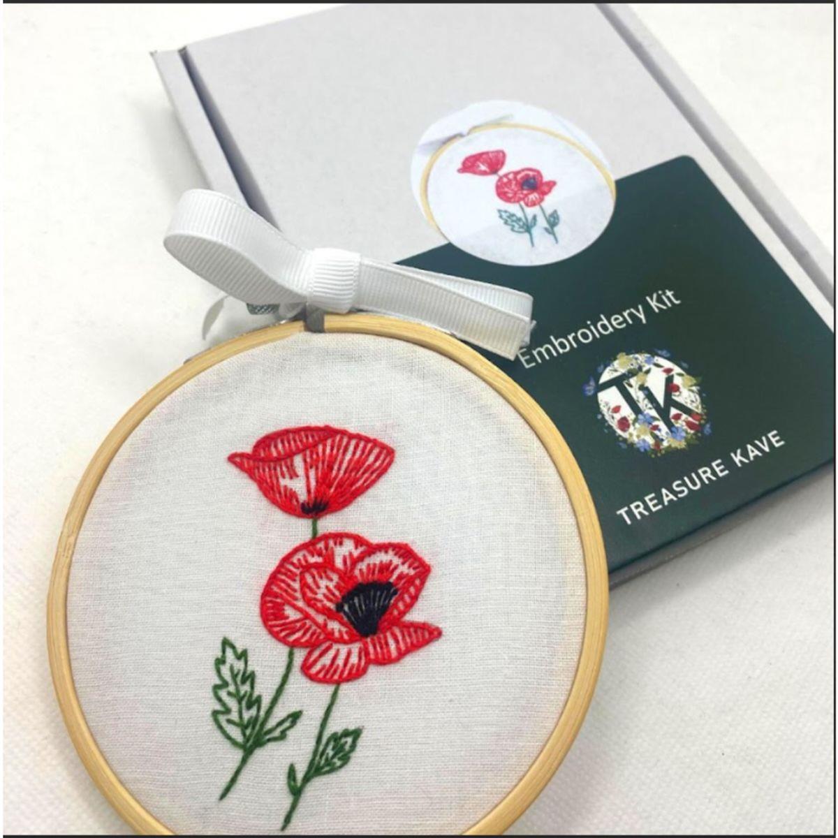 Treasure Kave Poppy Embroidery Kit - with Easel | SewingStreet