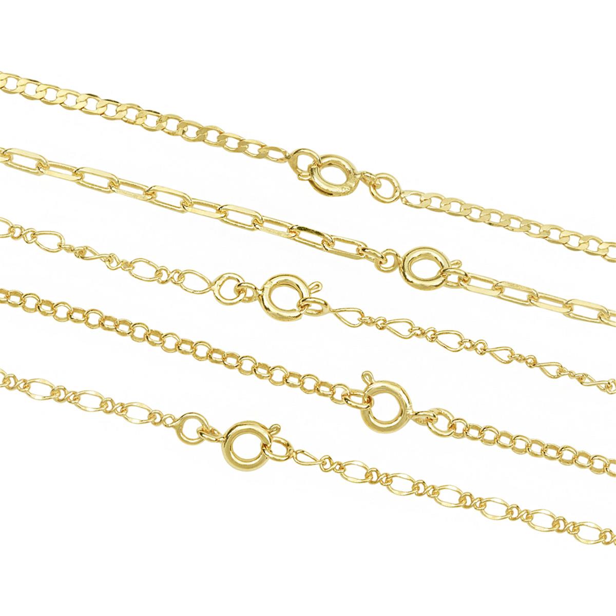 Gold Coloured Base Metal Chain Bundle (10pcs – 2 x 5 Styles: Rolo ...