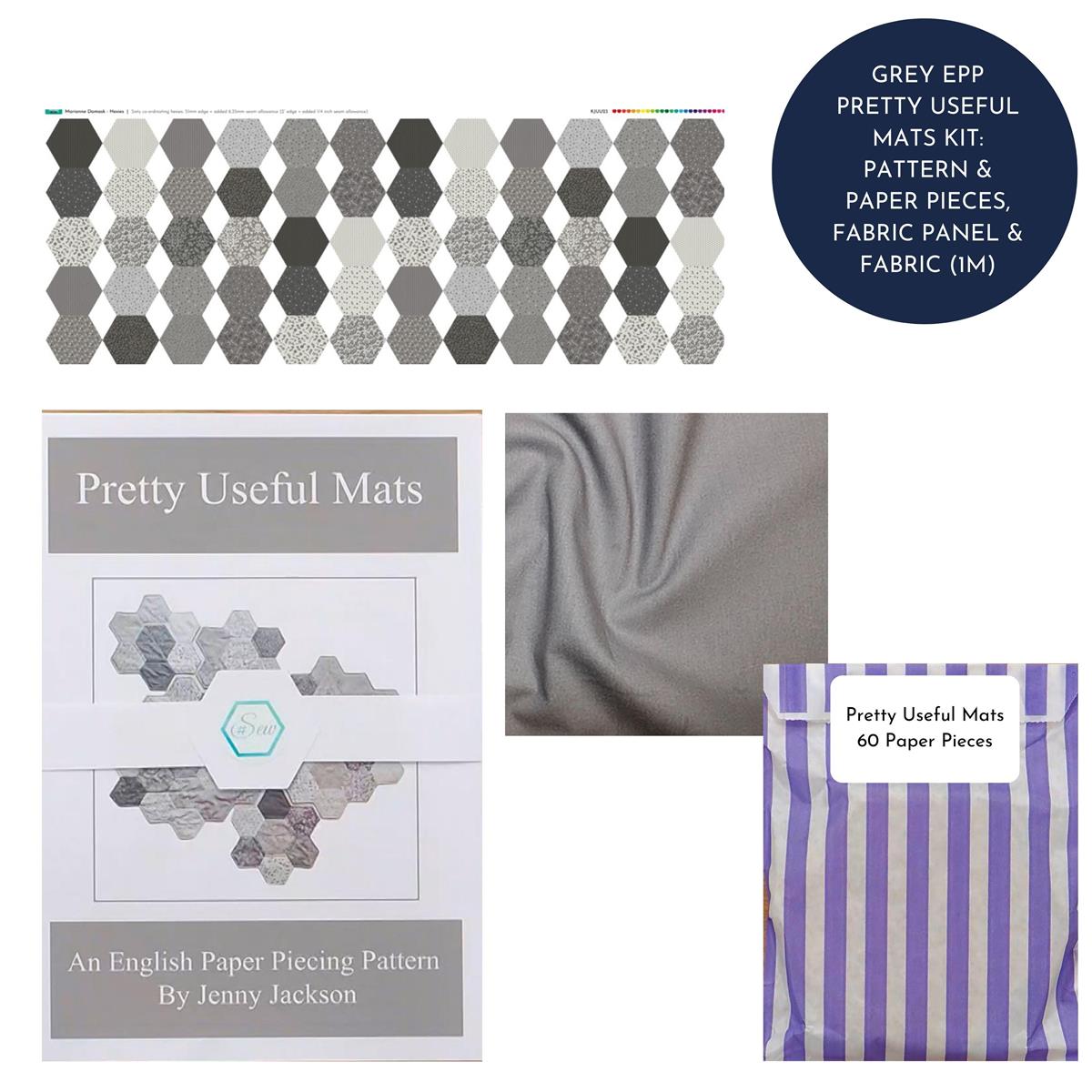Jenny Jackson's Grey EPP Pretty Useful Mats Kit: Pattern & Paper Pieces ...