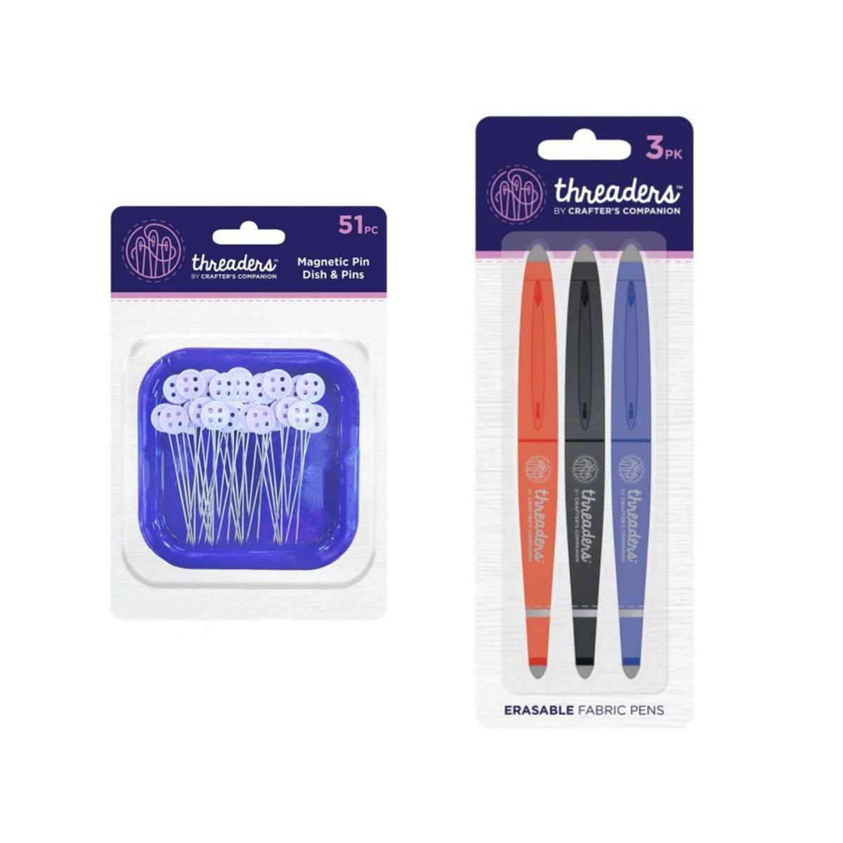 Threaders Magnetic Pin Dish & Pins with Threaders Erasable Fabric Pens ...