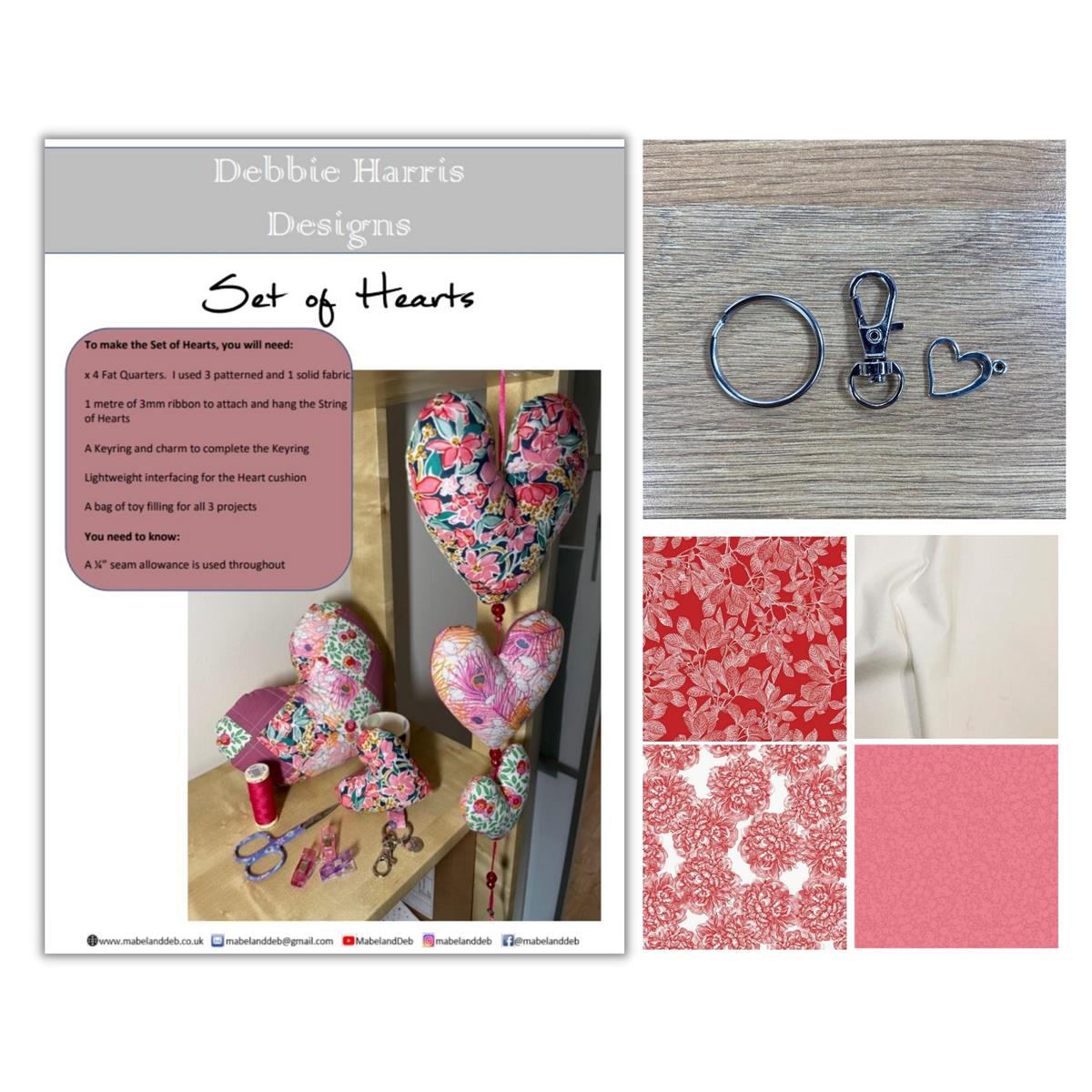 Debbie Harris Designs Red Trio Hearts Kit: Instructions, Clasp & FQ ...