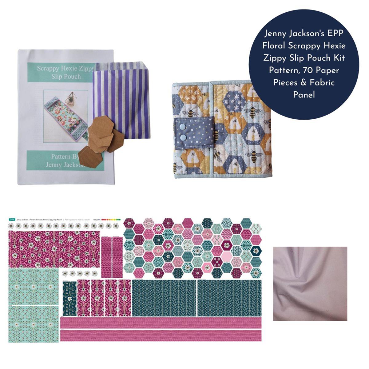 Jenny Jackson's EPP Floral Scrappy Hexie Zippy Slip Pouch Kit: Pattern ...