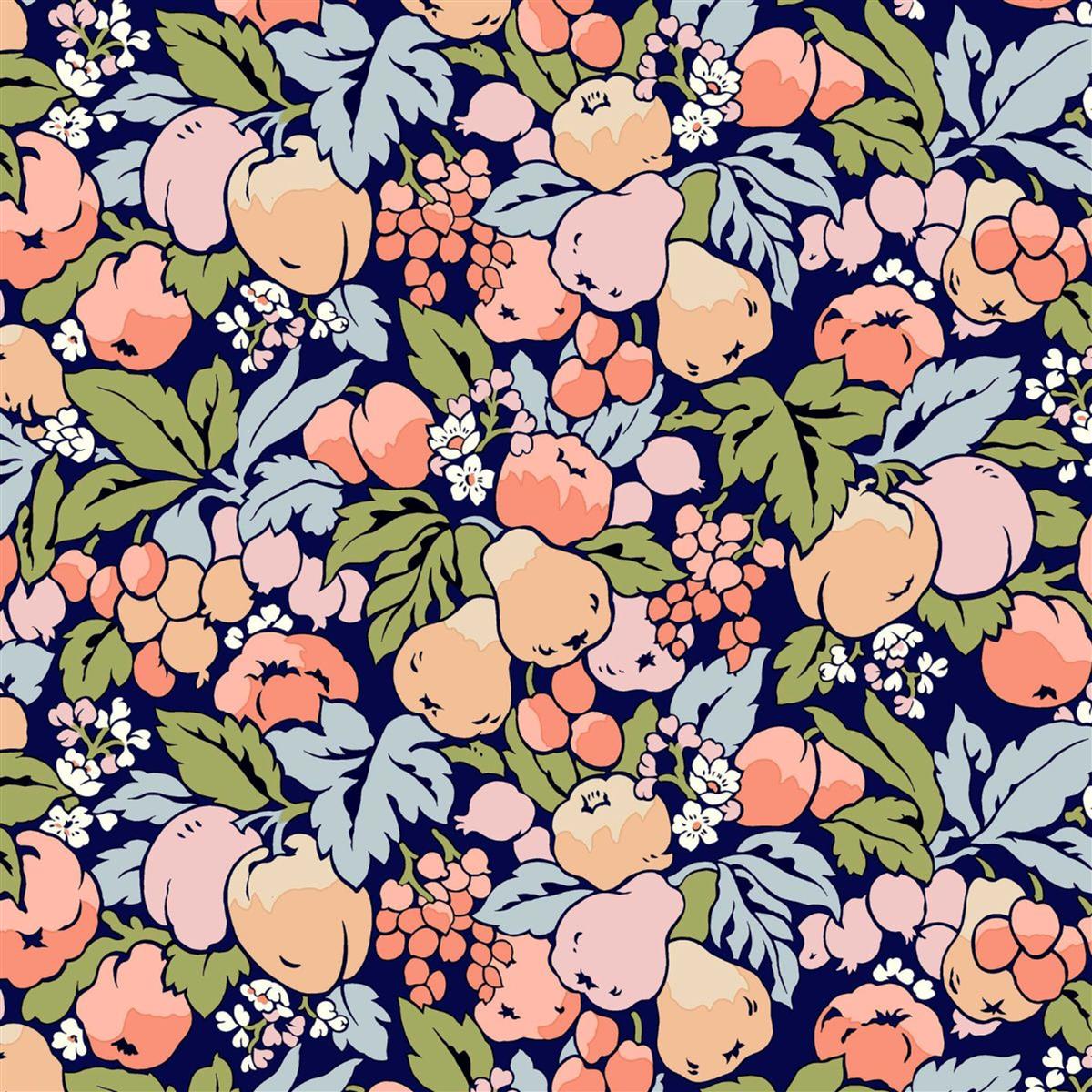 Liberty Tree of Life Collection Orchard Harvest Navy Fabric 0.5m ...