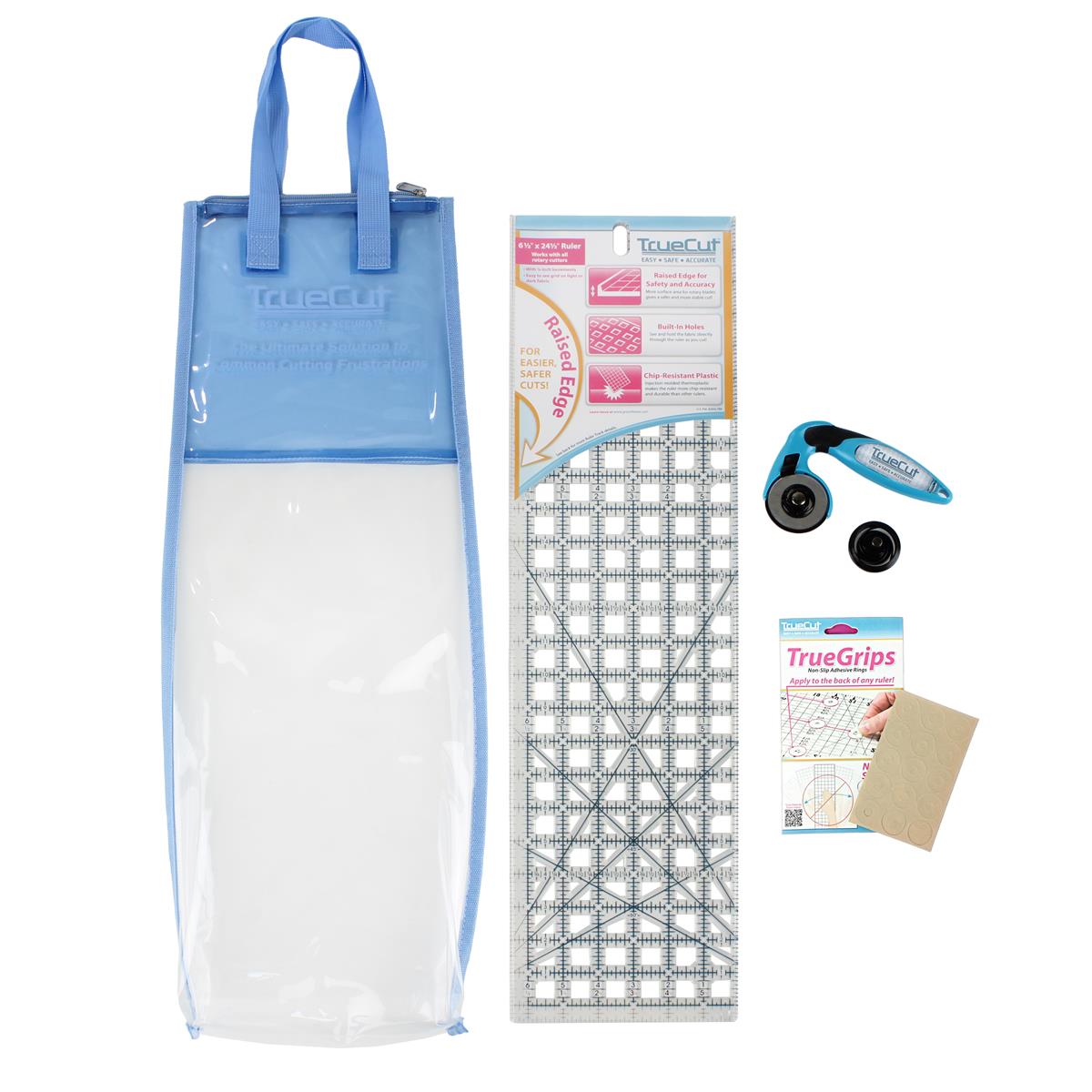 TrueCut Quilters Starter Set: Rotary Cutter 45mm, Ruler 6.5 x 24.5” and ...