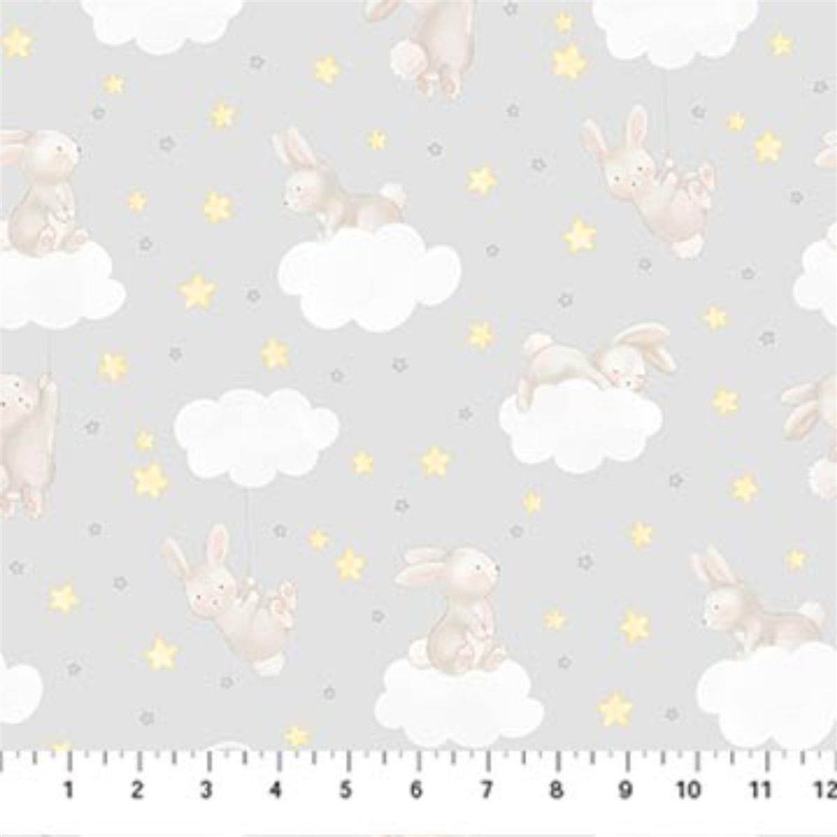 Snuggle Bunny Collection Floating Bunnies Grey Flannel Fabric 0.5m ...
