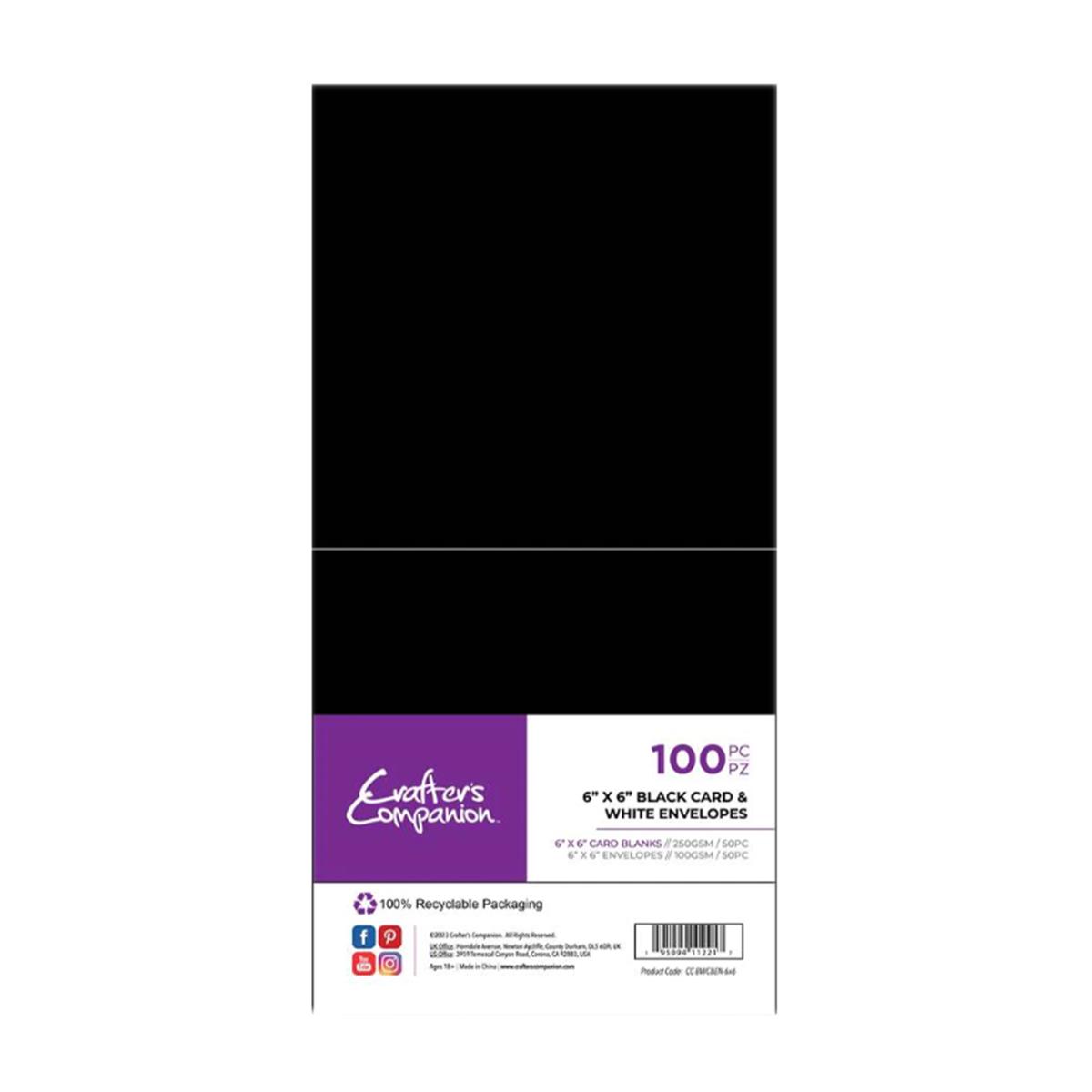 Crafter's Companion - 6x6 Black Card & White Envelopes 50pc | HobbyMaker