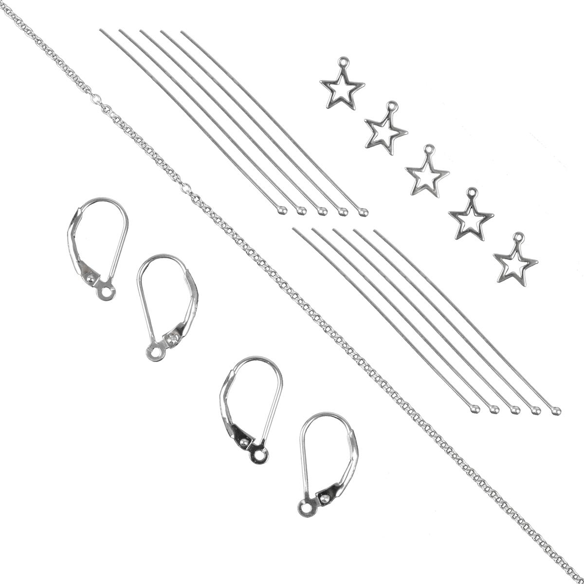 925 Sterling Silver Star Mini Findings Pack, 18pcs | JewelleryMaker