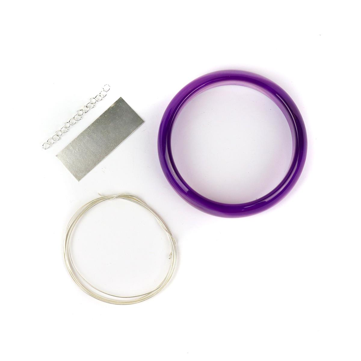 Limitless; Purple Agate Bangle, Sterling Silver Saftey Chain, Wire & Sheet | JewelleryMaker