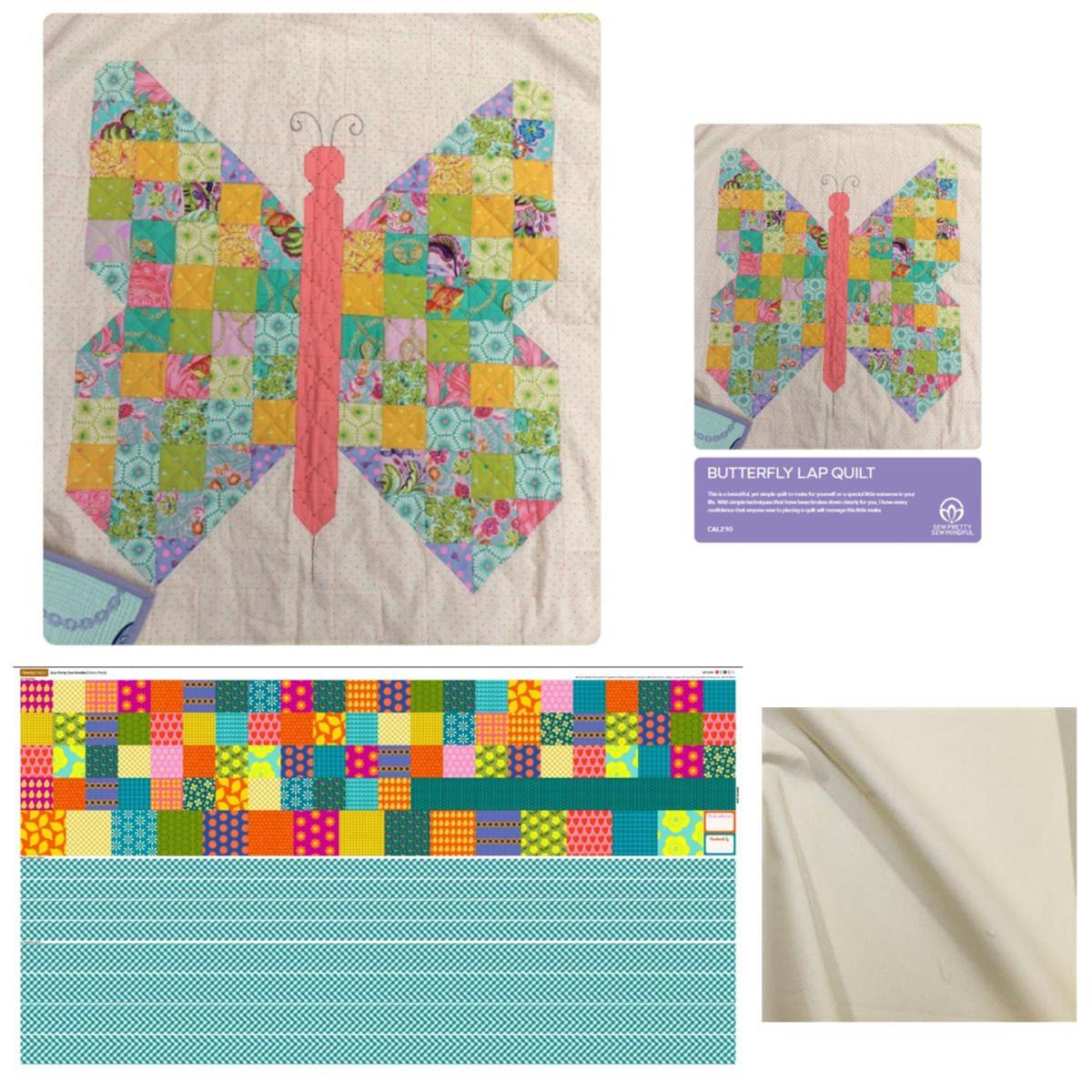 Sew Pretty Sew Mindful Retro Picnic Butterfly Lap Quilt Kit: Instructions, Panel & Fabric (1m ...