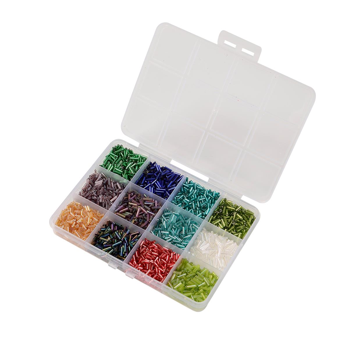 Bugle Beads, Blue Tones, 12 Colours in Plastic Box With Instructions By ...