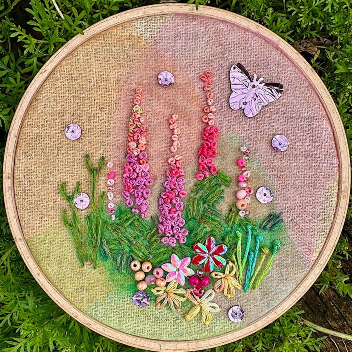 Rowandean Embroidery Foxgloves Candy Mountain Kit | SewingStreet