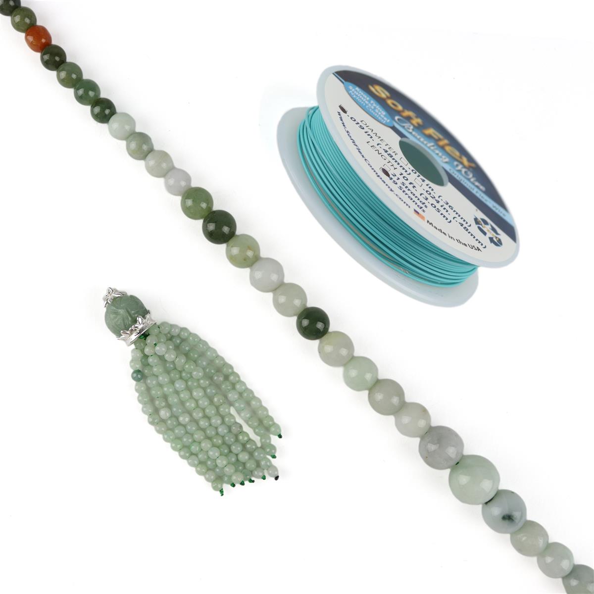 Jade Tassels -Type a Jadeite Green Carving & Rounds Tassels, Strand of ...