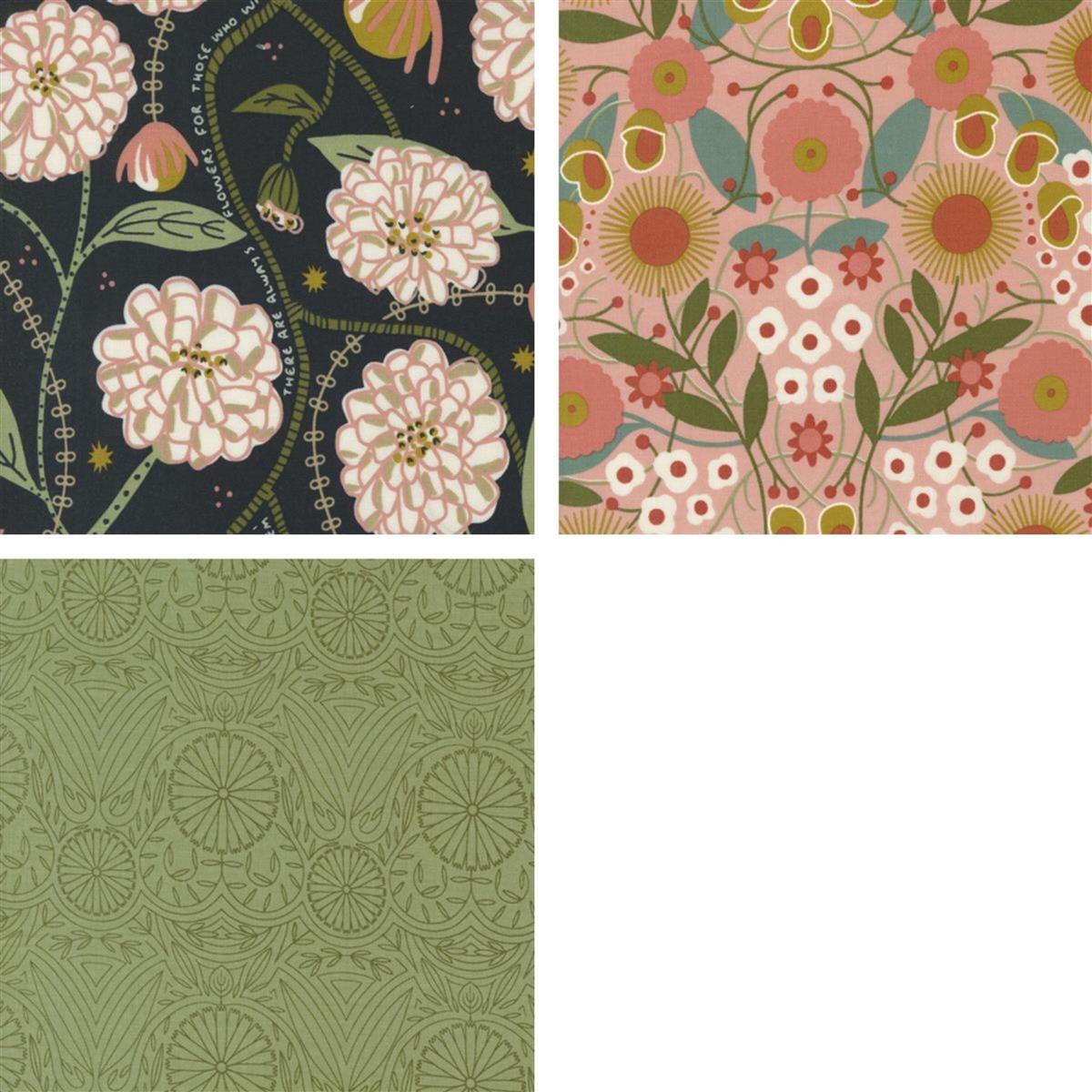 Moda Imaginary Flowers Green FQ's (3pcs) | SewingStreet