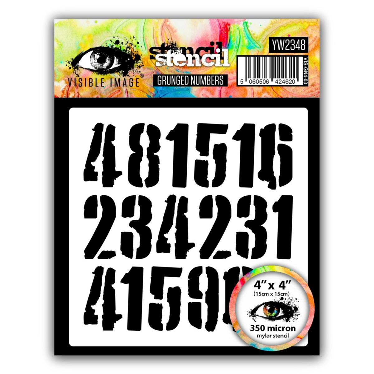 Visible Image Grunged Numbers 4in x 4in Stencil | SewingStreet