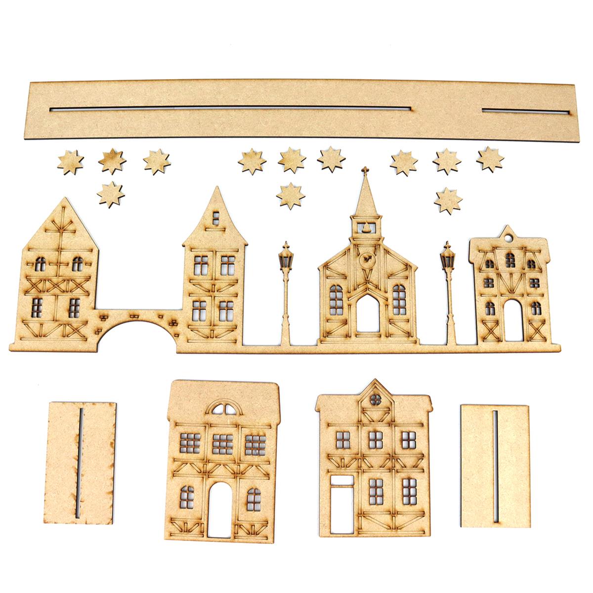 MDF Christmas Town, includes 6 pieces. | HobbyMaker