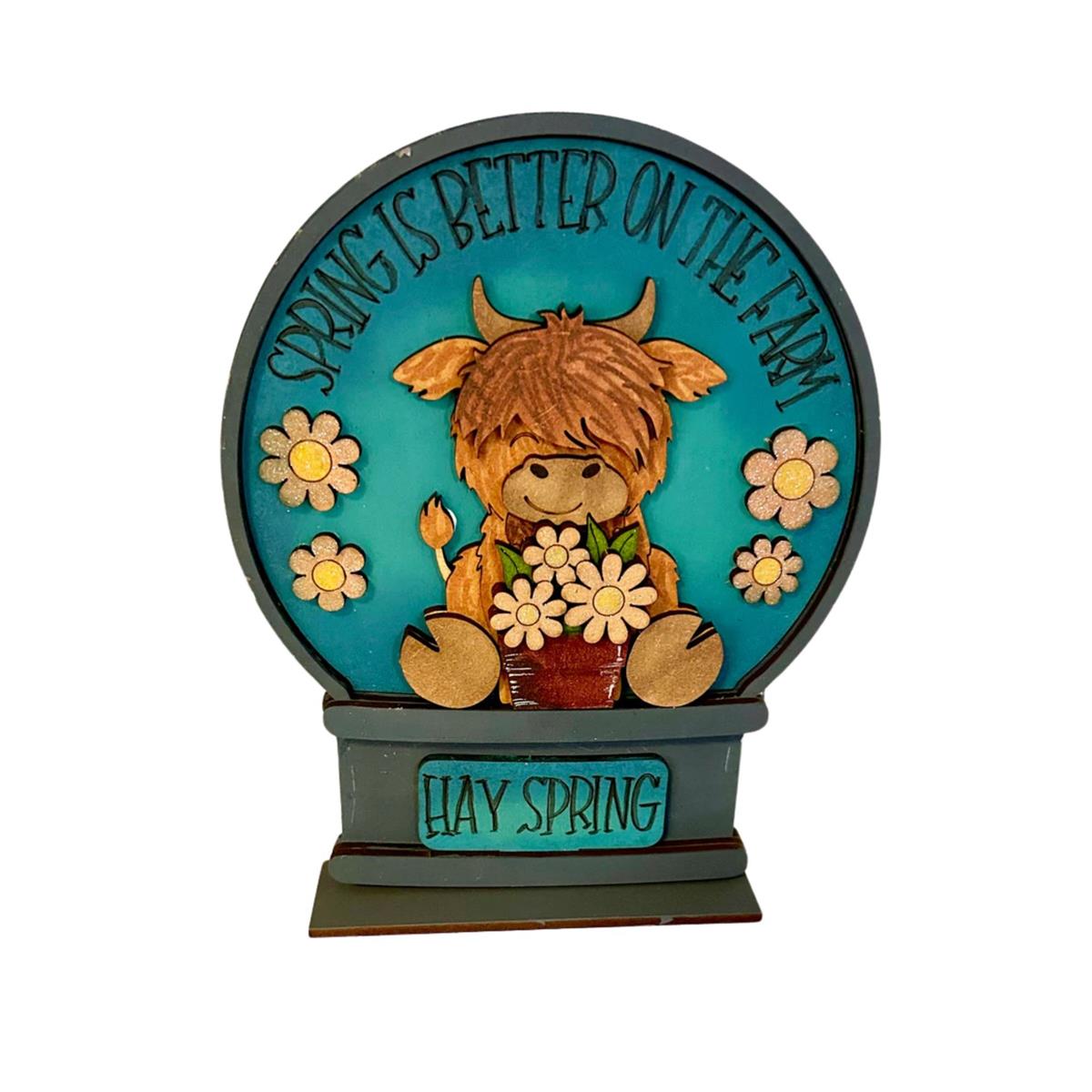 GlitzCraft - MDF Spring Highland Cow Snowglobe | HobbyMaker