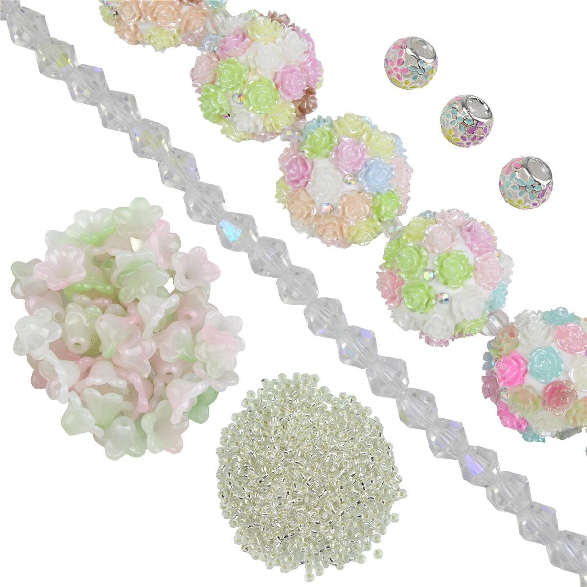 925 Sterling Silver Multi-Coloured 3D Flower Bomb Beads & Lucite ...