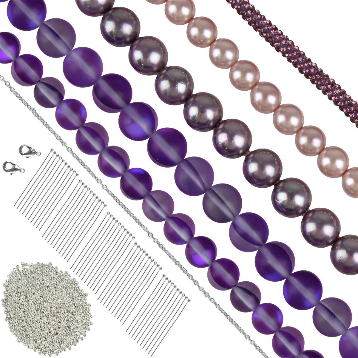 Purple Aura Quartz, Shell Pearls and Diamond Tube & Seed Bead, Silver ...