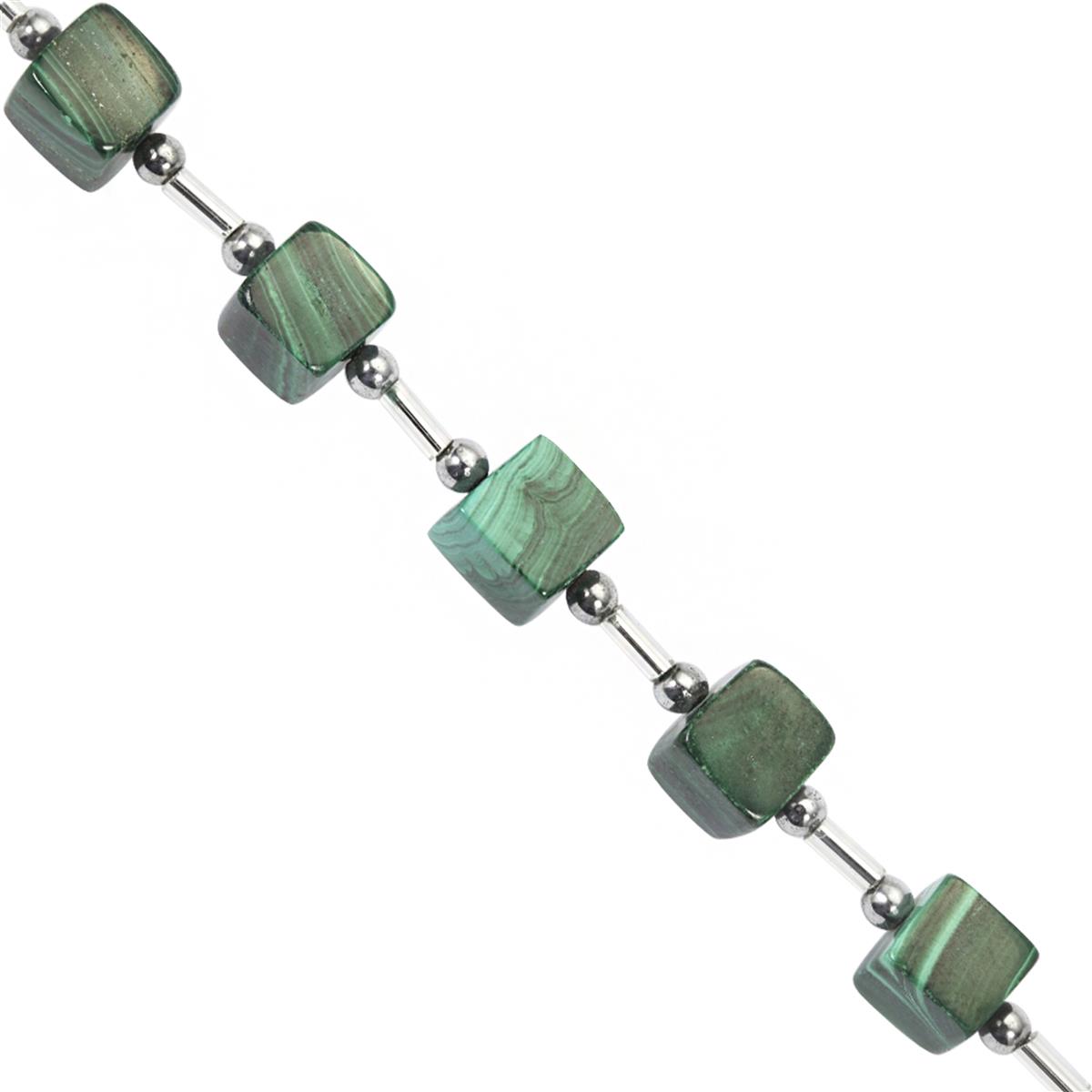 75cts Malachite Smooth Cube Approx 5 to 8mm Strands With Hematite and ...