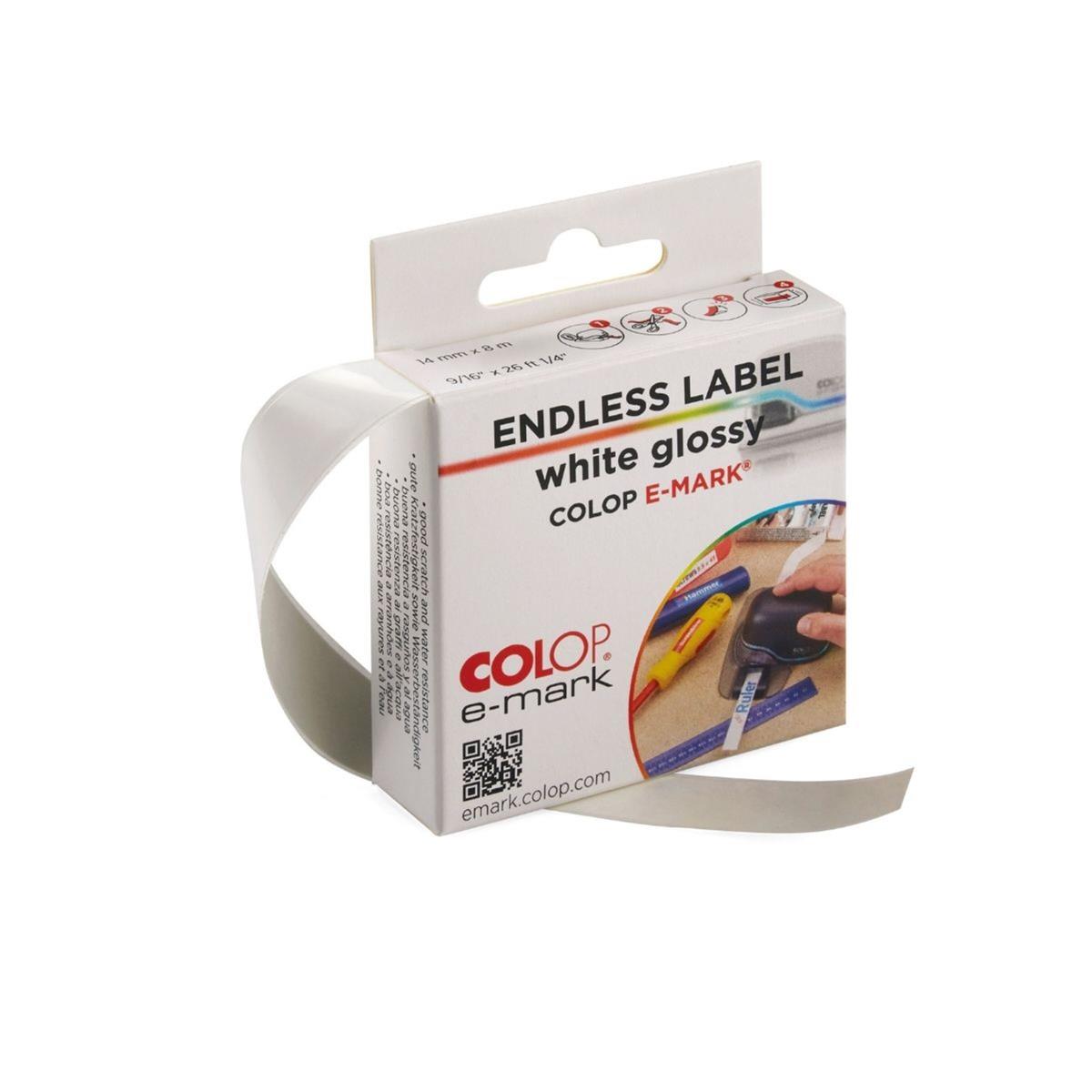 E-Mark White Glossy Labels 14mm x 8m | SewingStreet