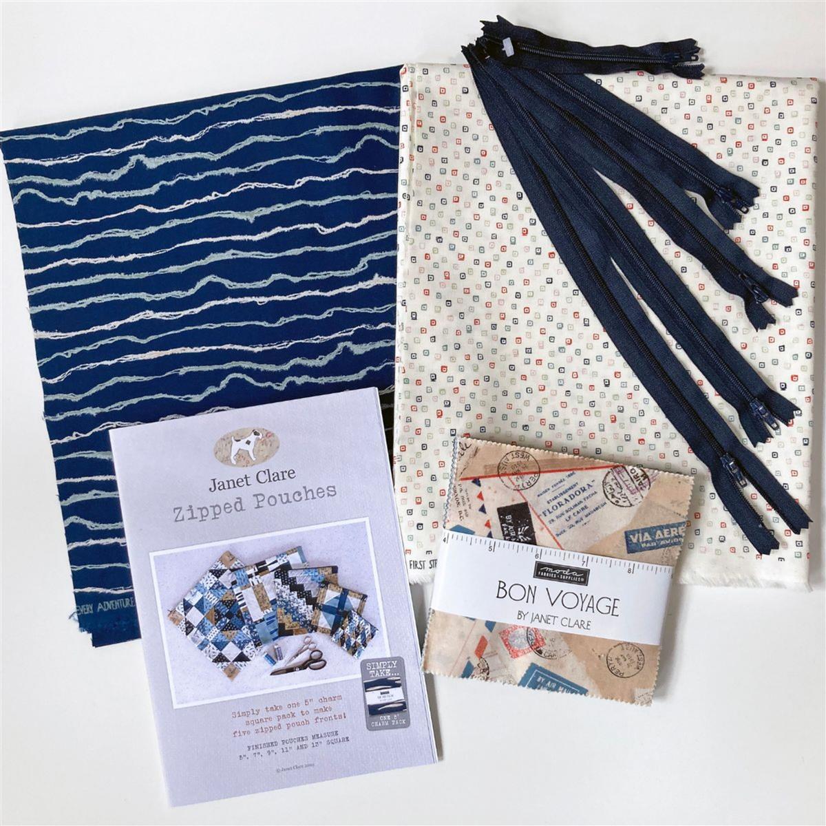 Janet Clare Zipped Pouches Sewing Kit - 'Bon Voyage' Fabric | SewingStreet