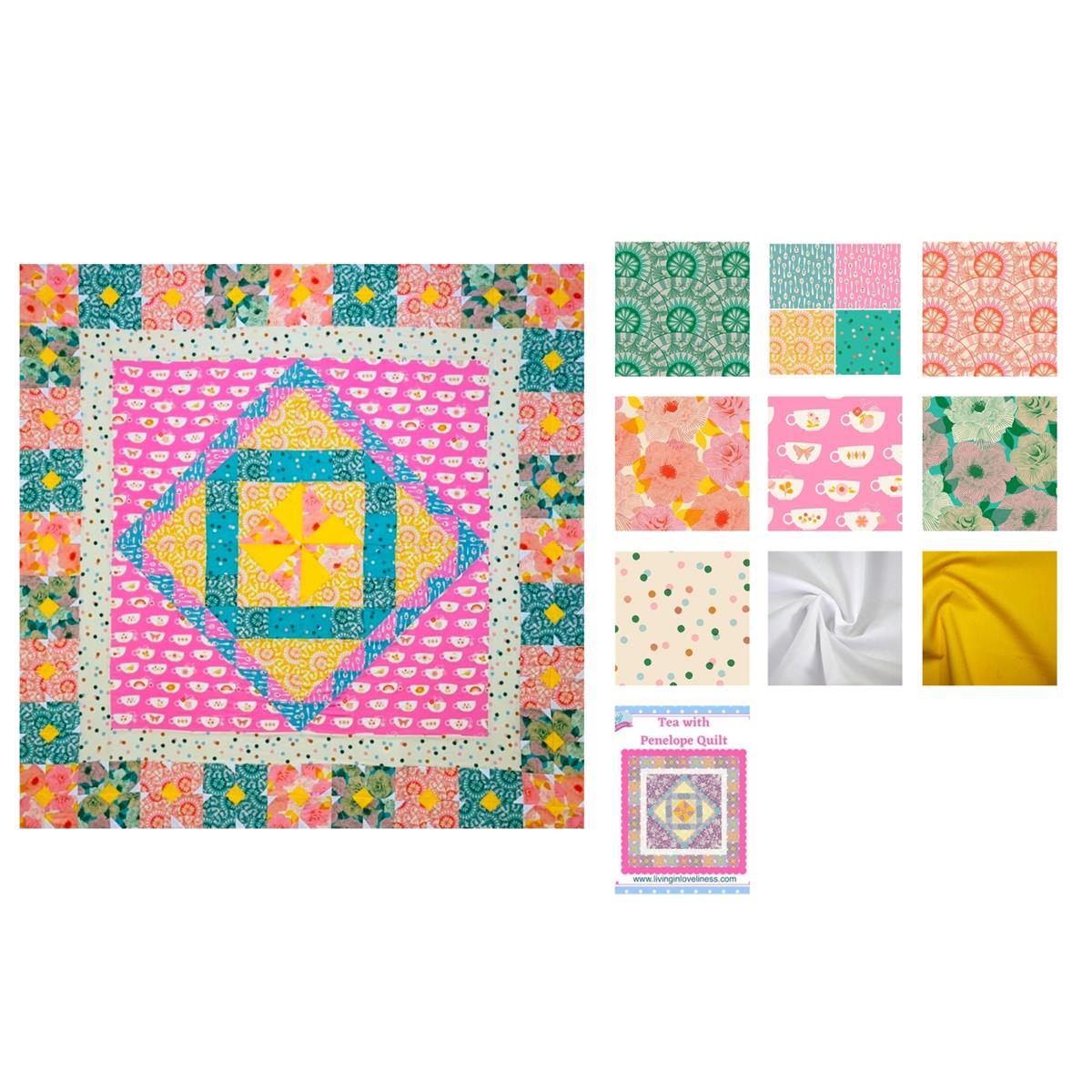 Living in Loveliness Tea with Penelope Quilt Kit: Pattern & Fabric (3 ...