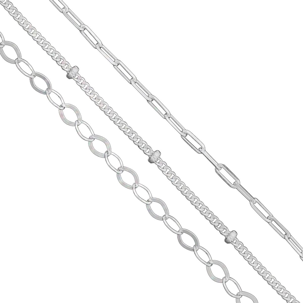 925 Sterling Silver 3 Bundle Chain (Boat Chain, Curb Bead Chain and ...