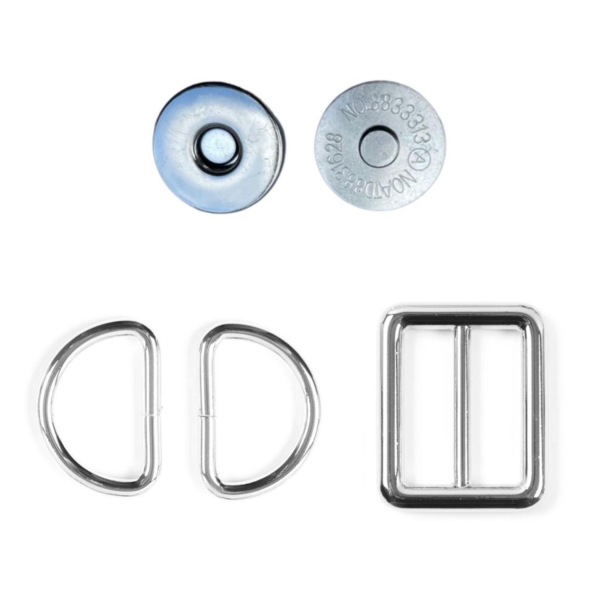 Silver 25mm Haberdashery Bundle: Magnetic Snap, D-Rings (2pcs) & Strap ...