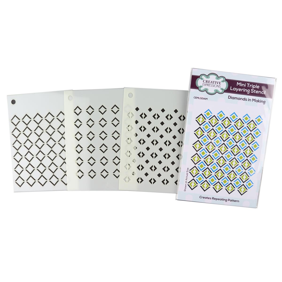 Creative Expressions Diamonds in Making Mini Triple Layering Stencil 4 in x 3 in Set of 3 ...