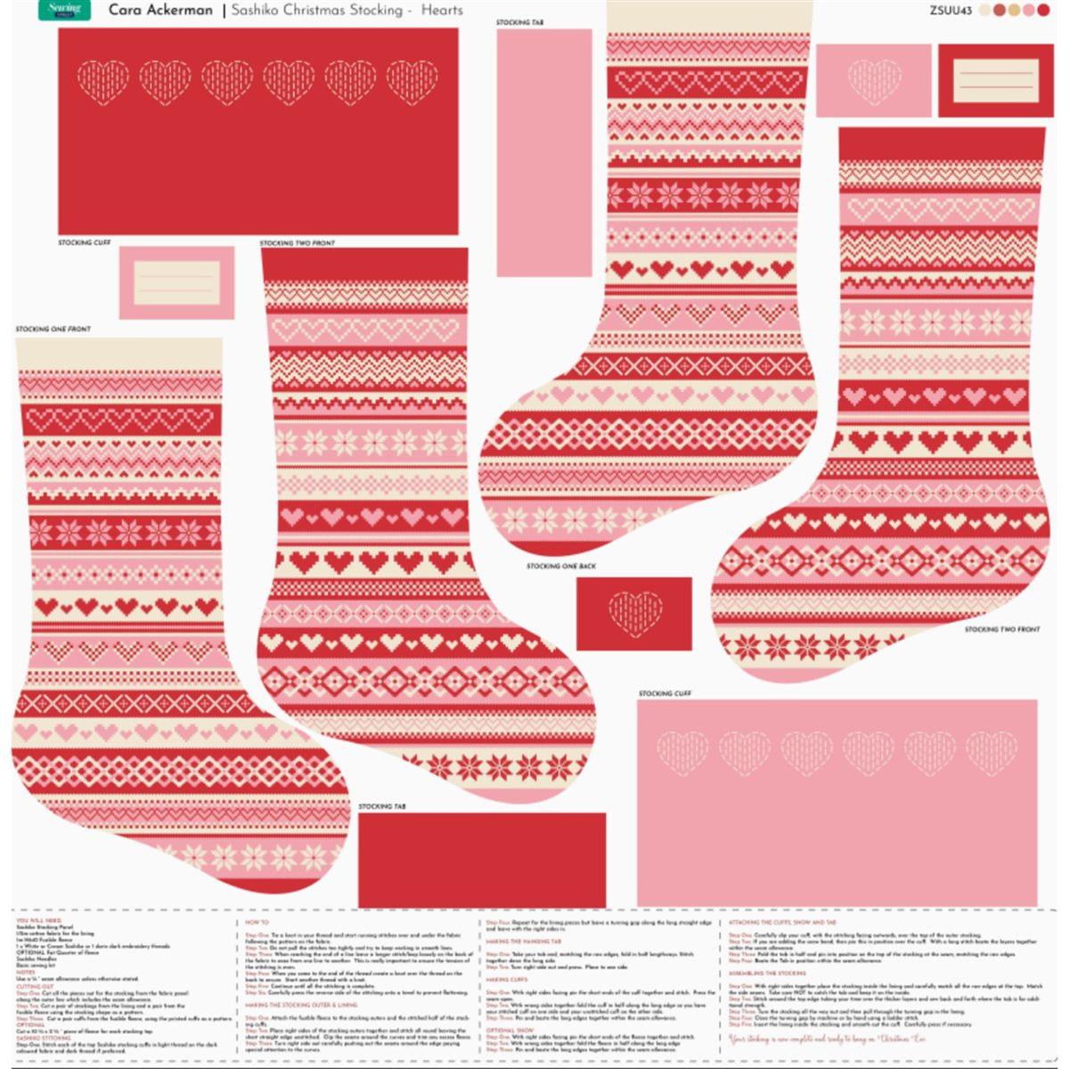 Cara Ackerman's Heart Sashiko Stocking Fabric Panel (70cm x 64cm ...