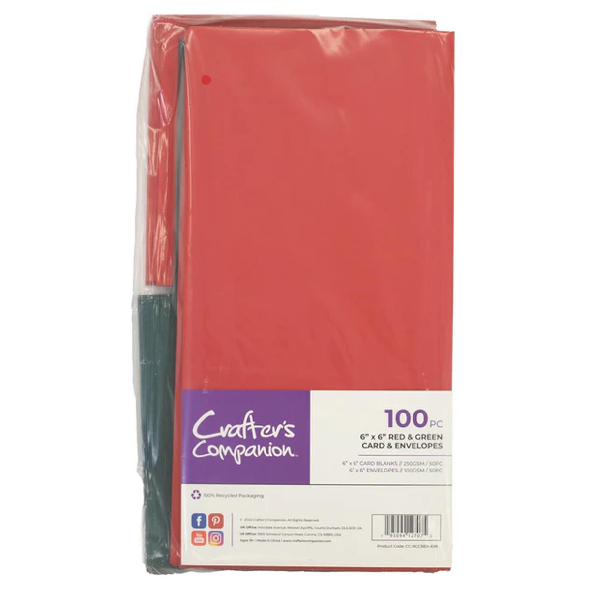 Crafter's Companion - 6x6 Red & Green Card & Envelopes 100pc | HobbyMaker