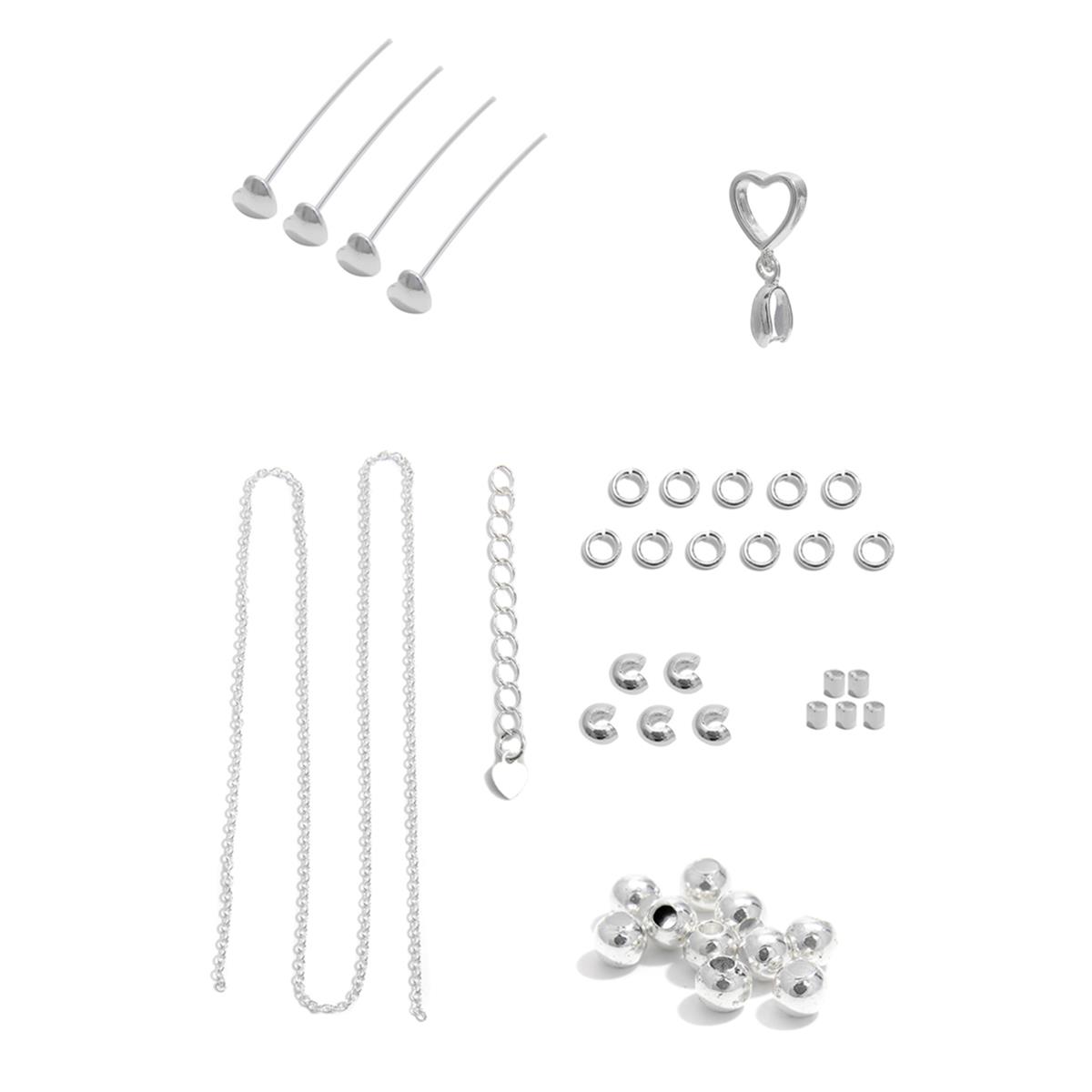 Silver Plated Base Metal Heart Findings Pack, 38pcs | JewelleryMaker