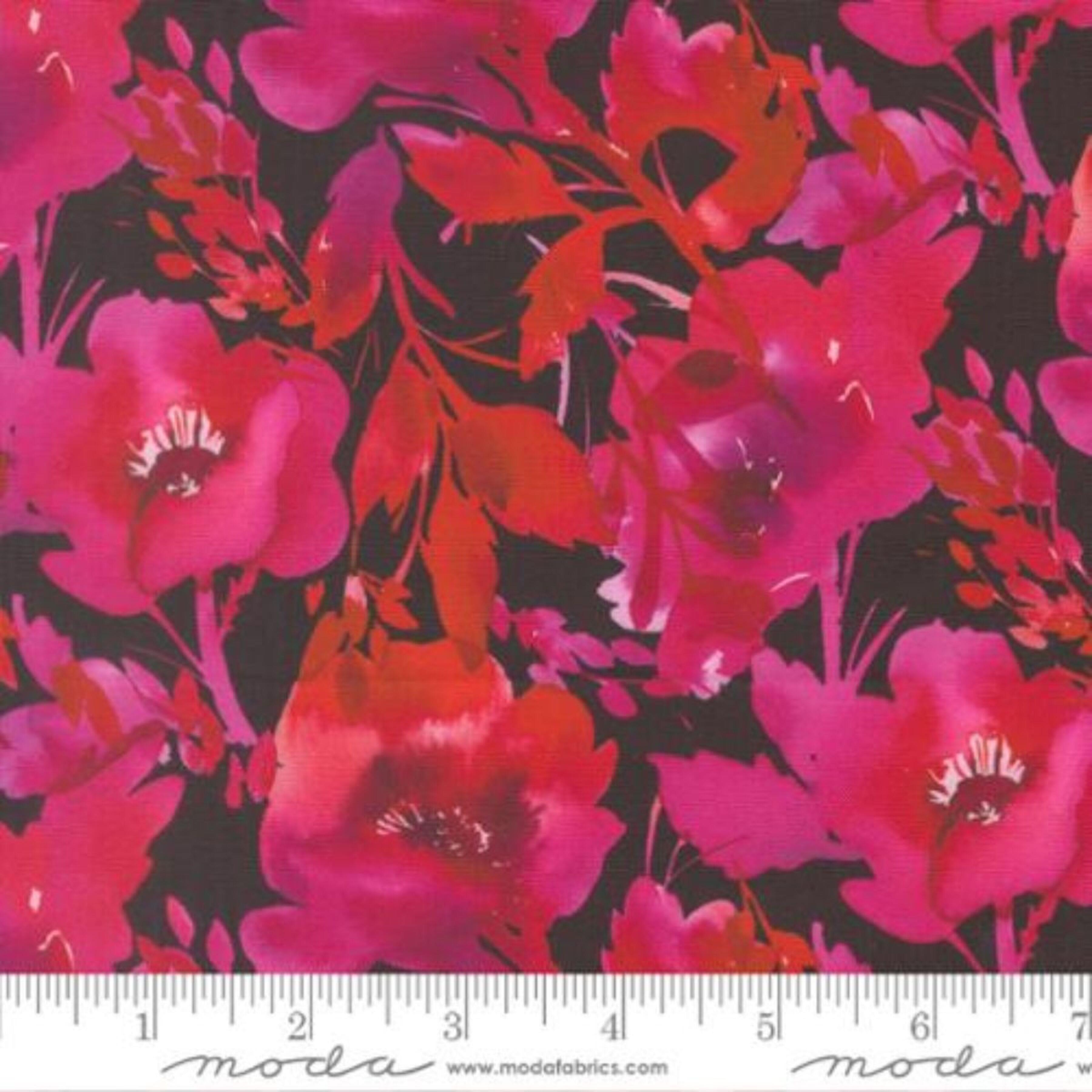 Moda Radiant Collection Poppies Florals Dark Pink Fabric 0.5m ...