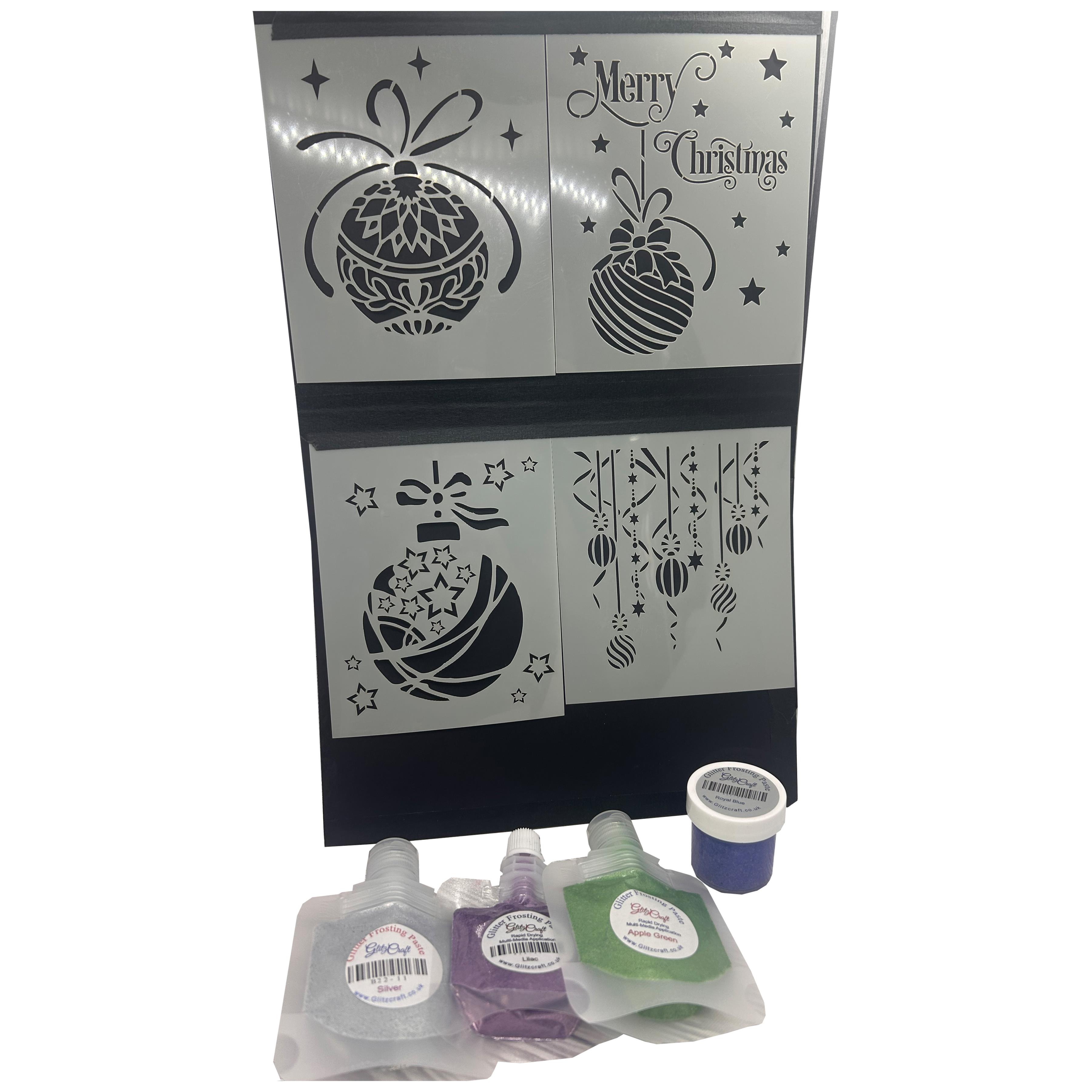 GlitzCraft - Set of 4 Christmas Bauble Stencil and Paste Kit | HobbyMaker