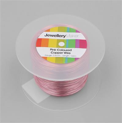 100m Pink Coloured Copper Wire 0.6mm | JewelleryMaker