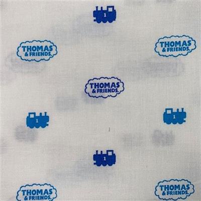 Riley Blake All Aboard With Thomas & Friends Blue Logos On White Fabric ...