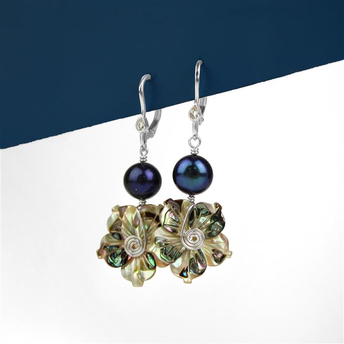 Paua Shell Carved Flower, Approx 20mm, 2pcs | JewelleryMaker