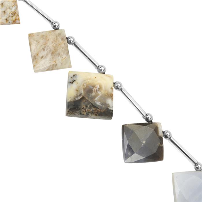 62cts Dendrite Opal Faceted Square Approx 15 to 21mm 15cm Strands with ...