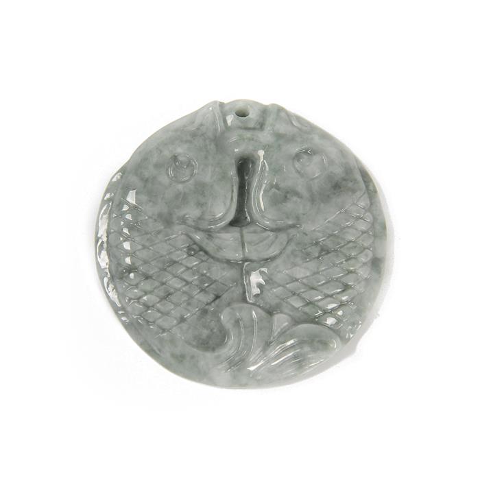 138cts Type A Jadeite Carved Double Fish Pendant, Approx 50mm, 1pcs ...