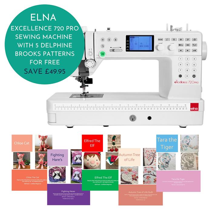 Elna eXcellence 720 Pro Sewing Machine with 5 Delphine Brooks Patterns ...
