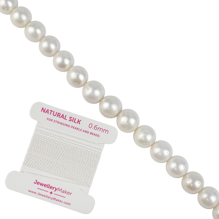High Lustre Edison Pearl Kit: White Nucleated Edison Round Pearls & Silk Thread | JewelleryMaker